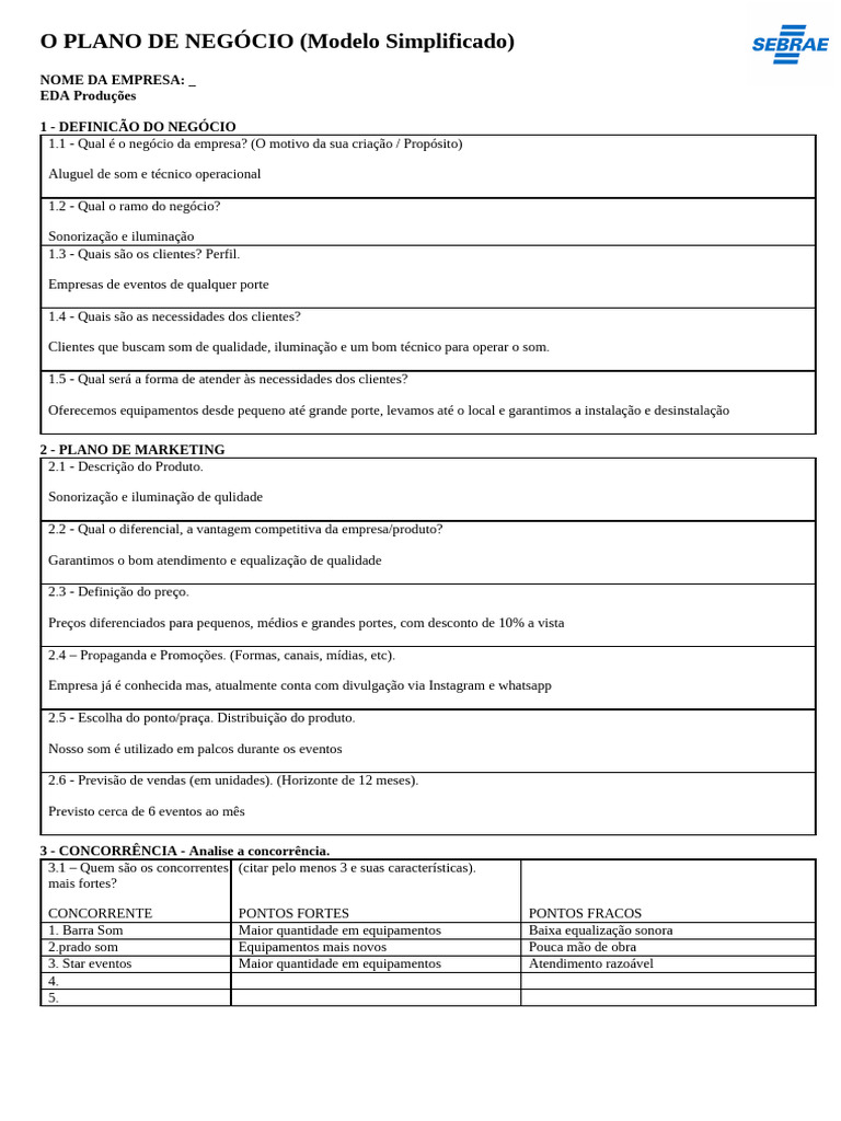 Anexo - Plano de Negócio Modelo Simplificado | PDF