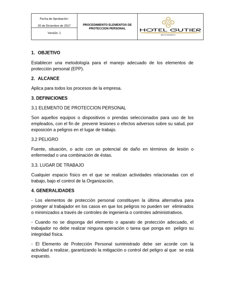 Procedimiento de EPP | PDF