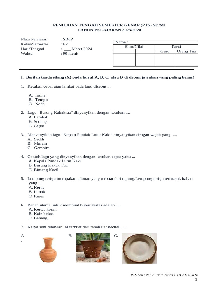 PTS2 - SBDP - KELAS I - 2024 | PDF