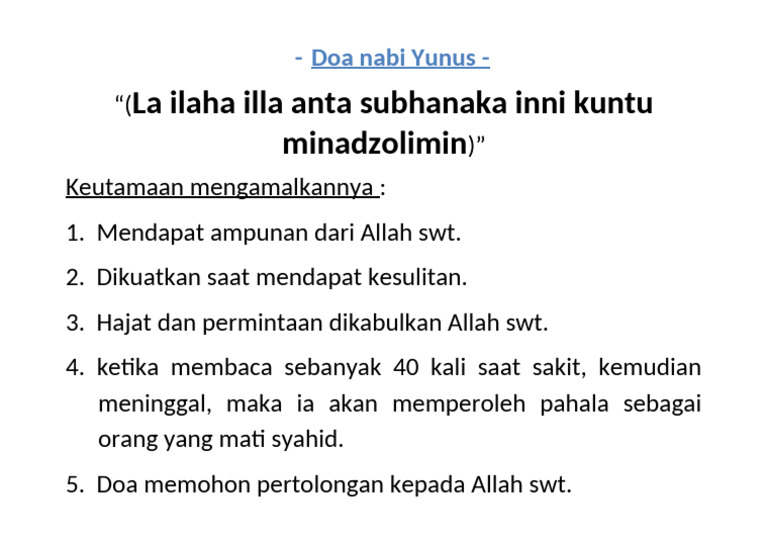 Doa Nabi Yunus | PDF