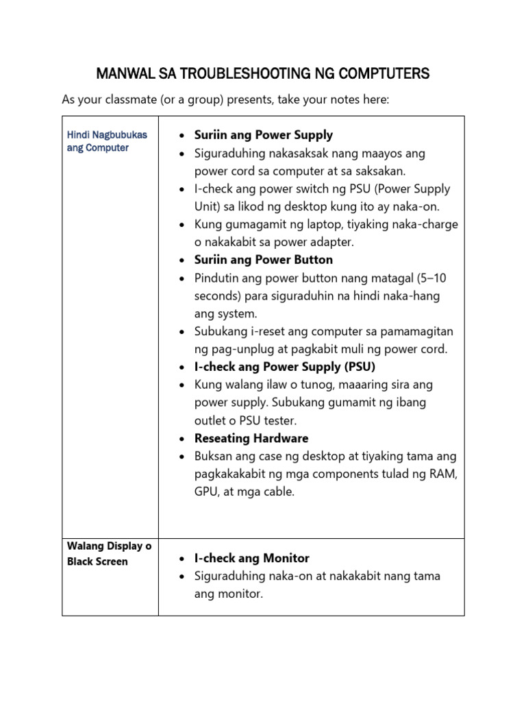 Manwal Sa Troubleshooting NG Comptuters: Suriin Ang Power Supply | PDF