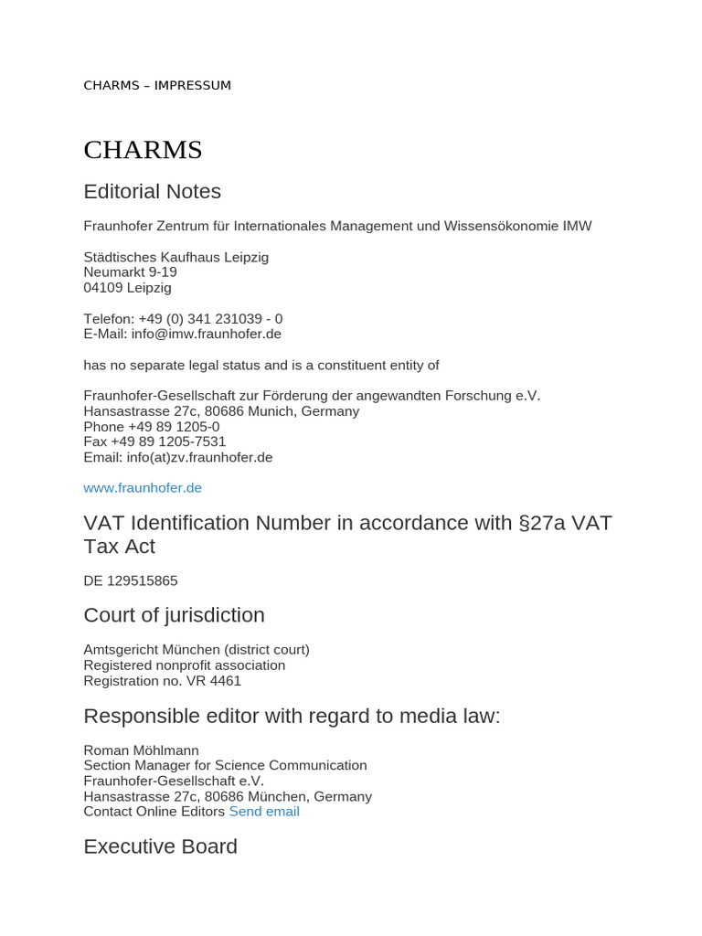 CHARMS Impressum Eng | PDF