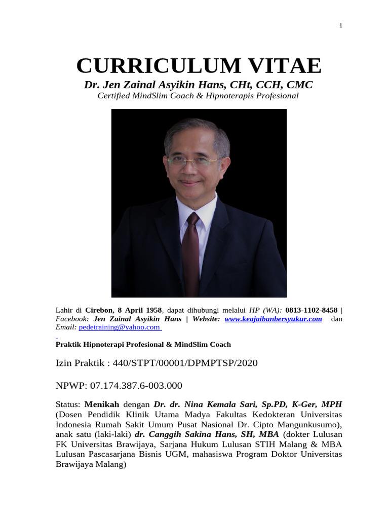 Curriculum Vitae - Dr. Jen Za Hans (12 Juni 2024) | PDF
