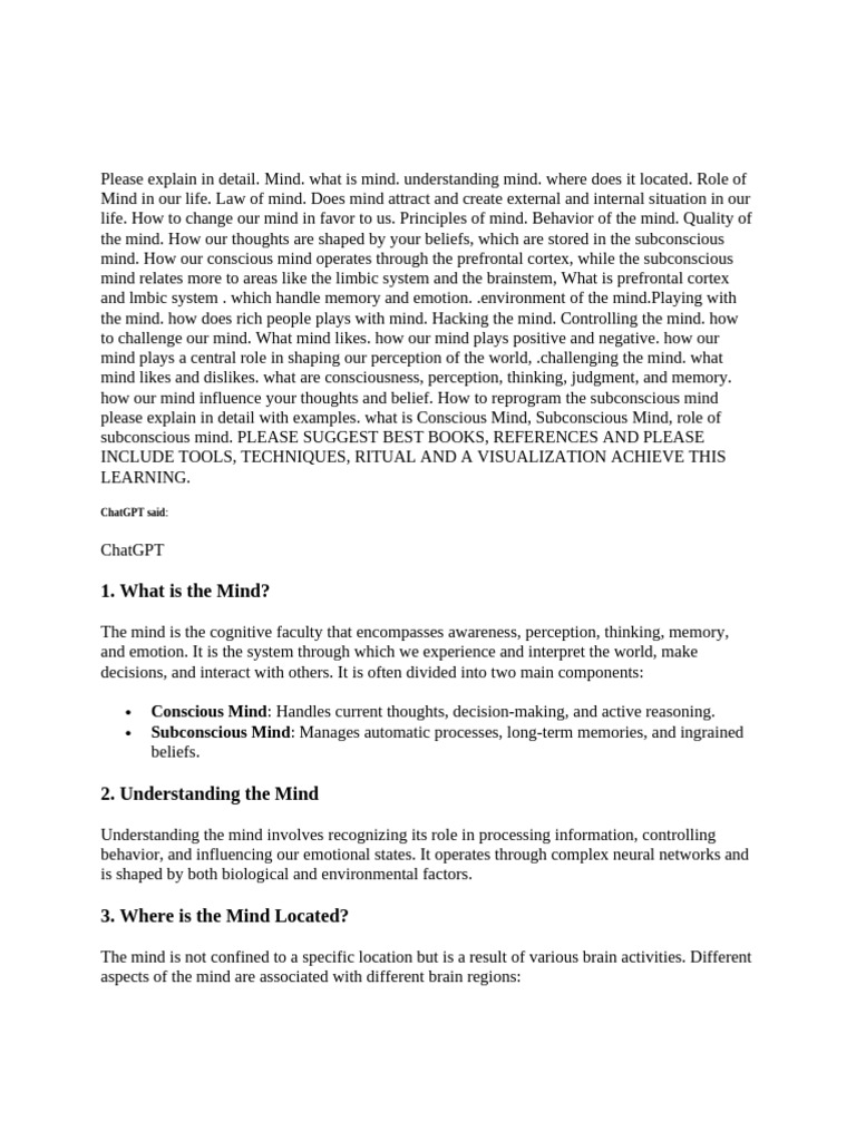 Mind. What Is Mind. Understanding Mind. Where Does It Located | PDF