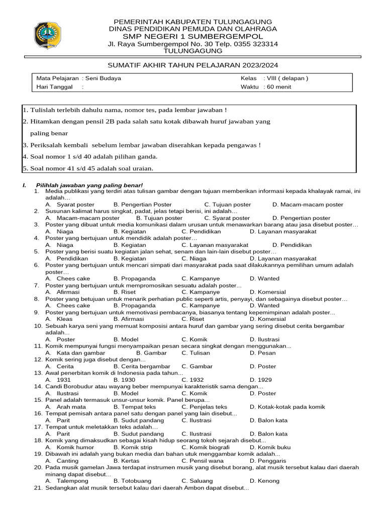 Soal Pat SBK Kelas 8 New | PDF