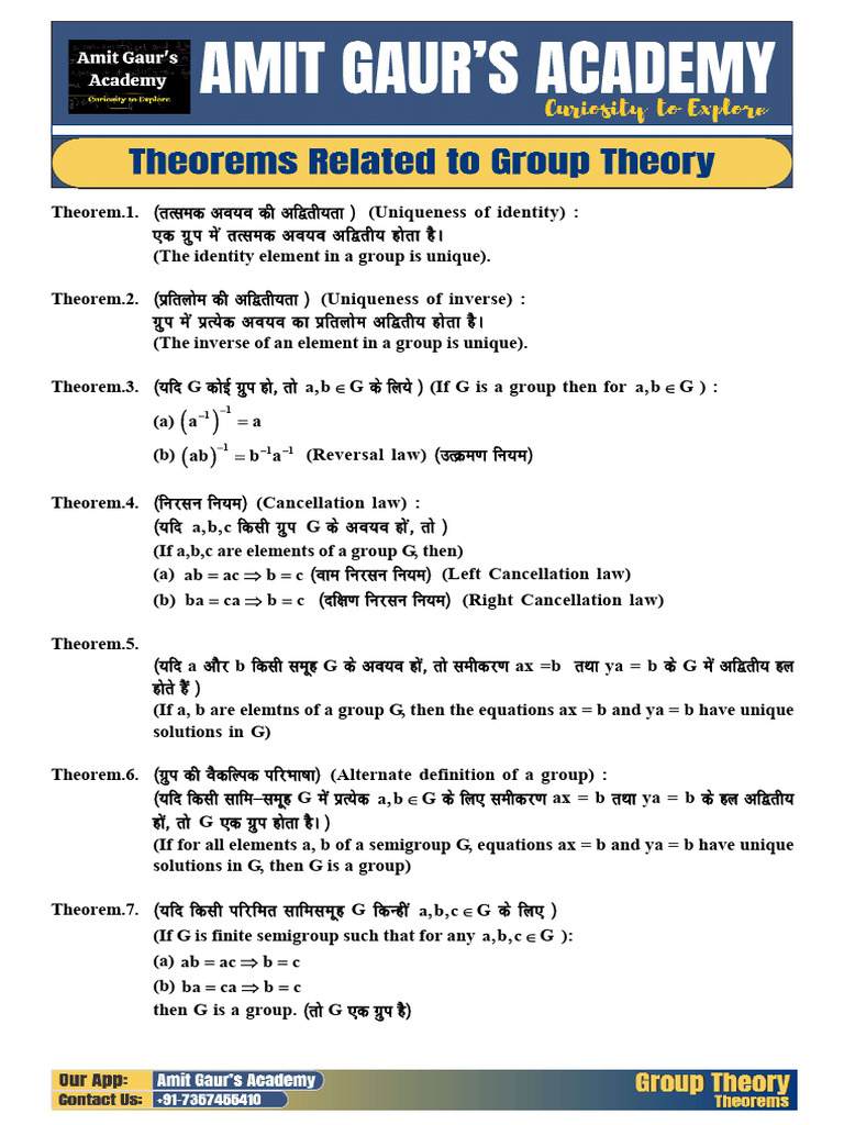 Group Theory Theorems Pdf