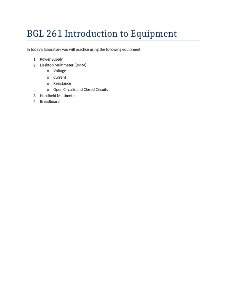 Lab-1 Introduction to equipment | PDF