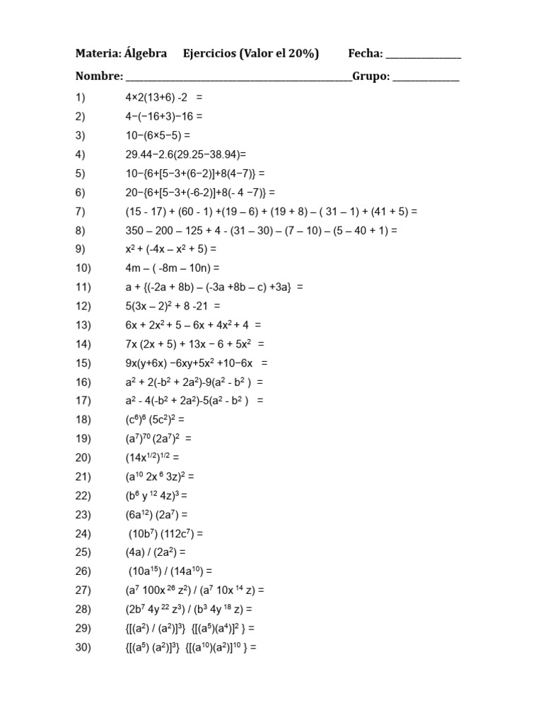 Ejercicios Algebra | PDF