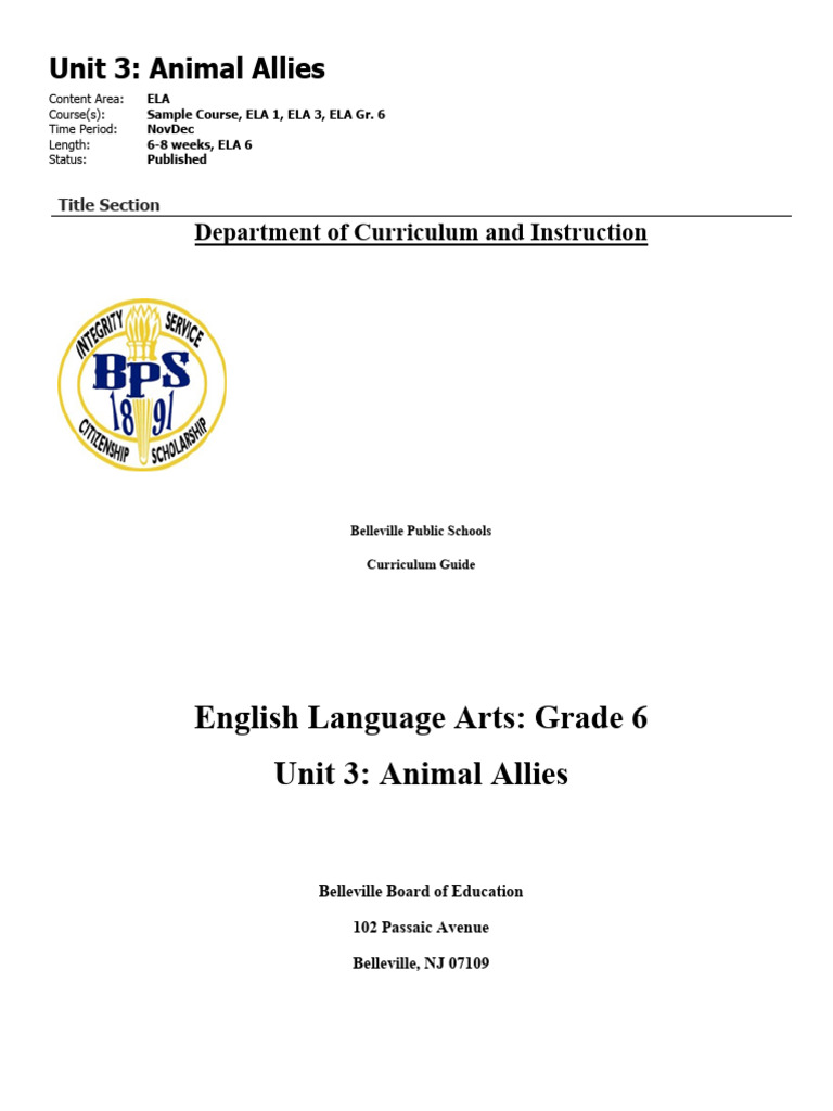 Unit - Unit 3 - Animal Allies - 20220501152300 | PDF