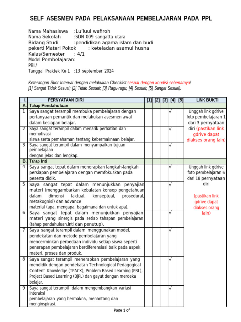 PPL Self Asessment - Refleksi Ahmad Mundhori | PDF | Career & Growth | Wellness