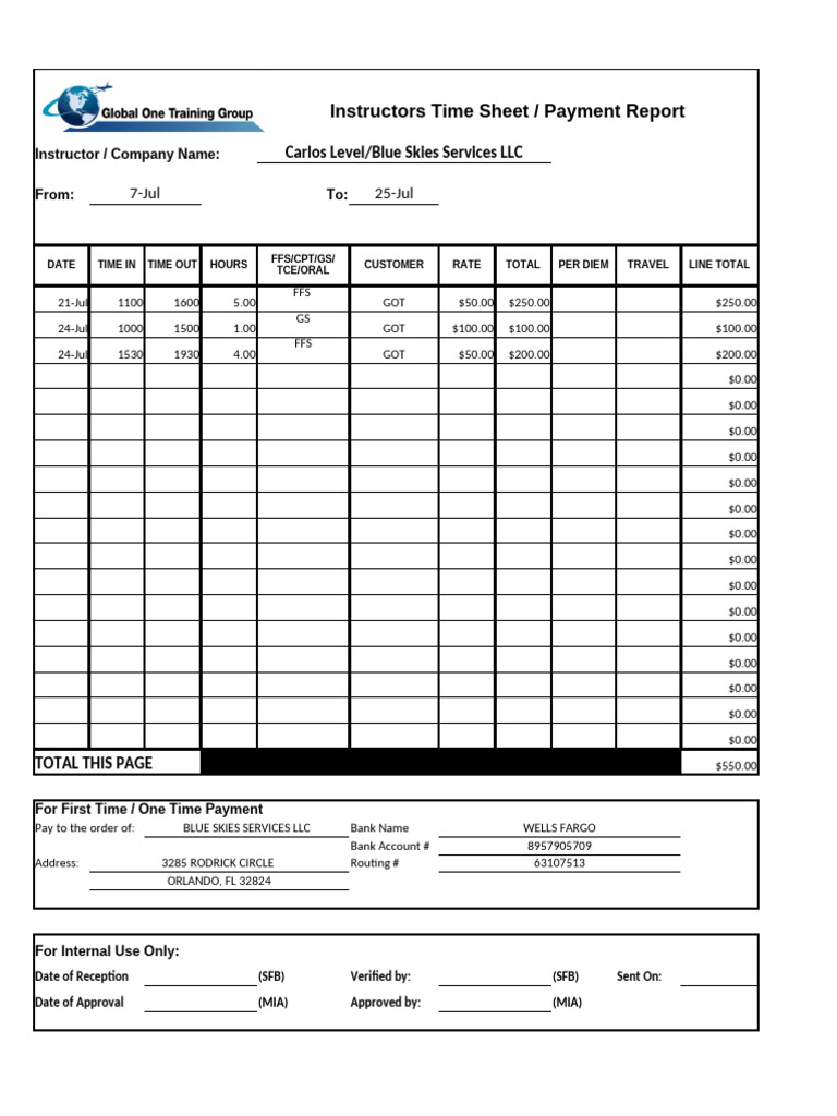 Instructor Time Sheet | PDF