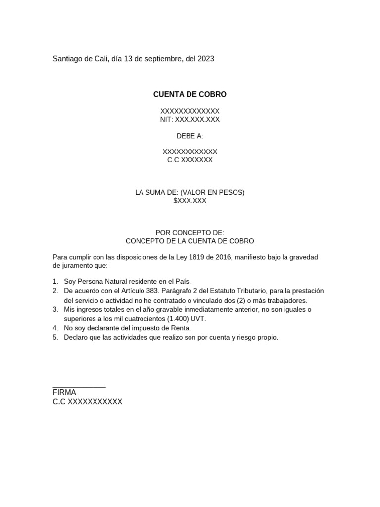 FORMATO CUENTA DE COBRO | PDF