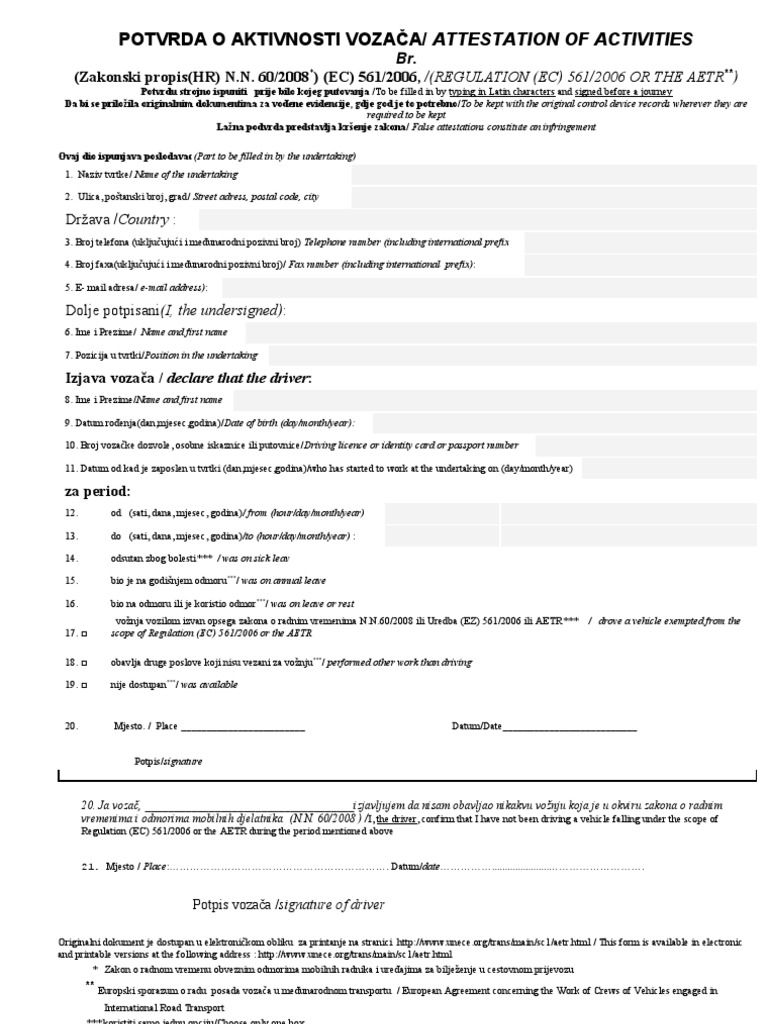 Potvrda o Aktivnosti Vozaca | PDF
