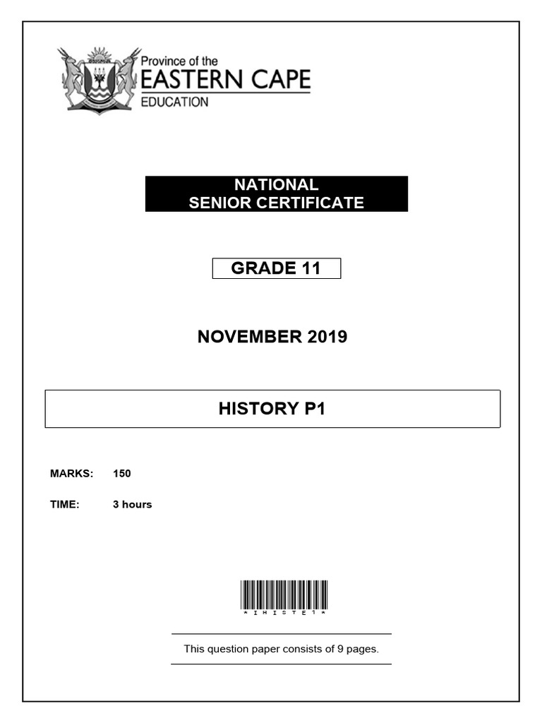 HISTORY P1 GR11 QP NOV2019 - Eng D | PDF