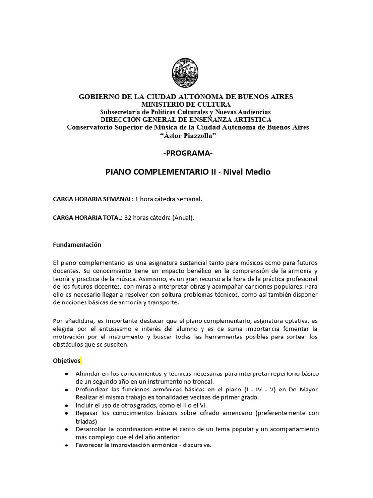 Nivel Medio PIANO COMPLEMENTARIO II SADE | PDF