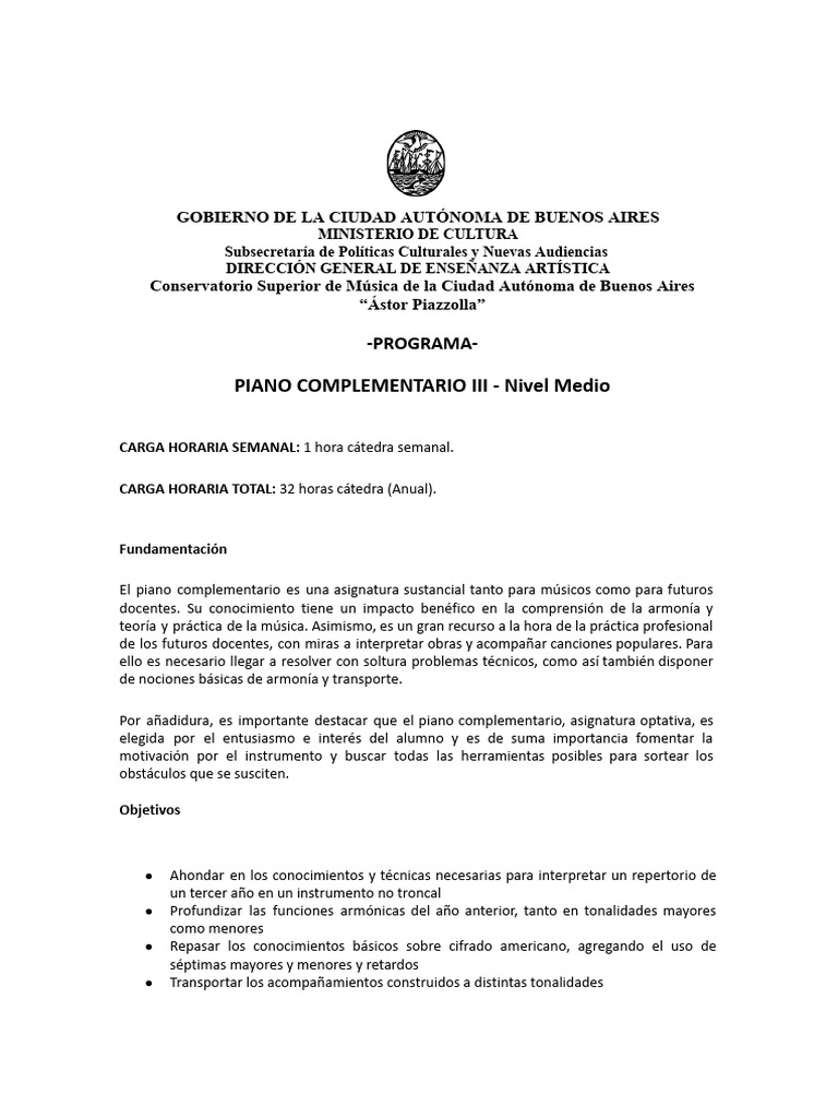 Nivel Medio PIANO COMPLEMENTARIO III SADE | PDF