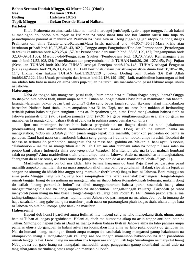 Bahan Sermon Ibadah Minggu 3 Maret | PDF