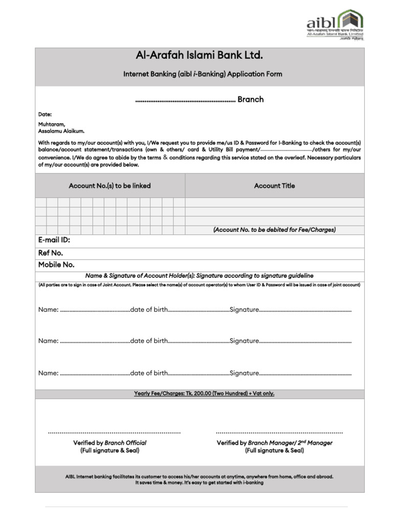 Aibl Ibanking New Application Form | PDF | Banks | Credit Card