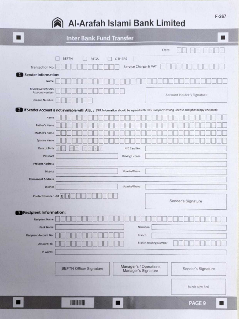 Inter Bank Fund Transfer Form (F 267) BFTN | PDF