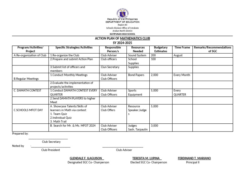 Action Plan Clubs Template | PDF