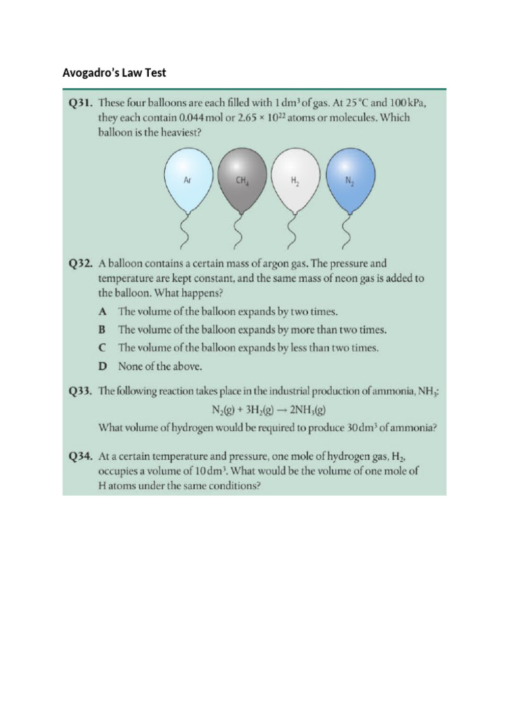 Avogadro_s_Law_Questions | PDF