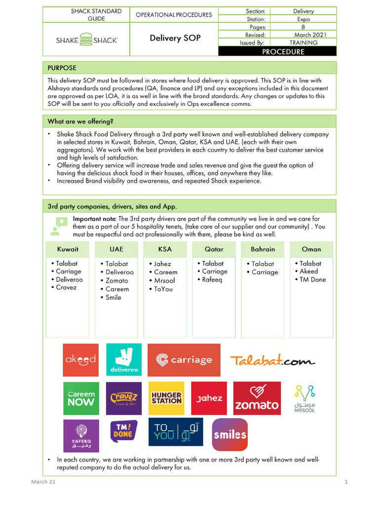 Delivery SOP March 2021 | PDF
