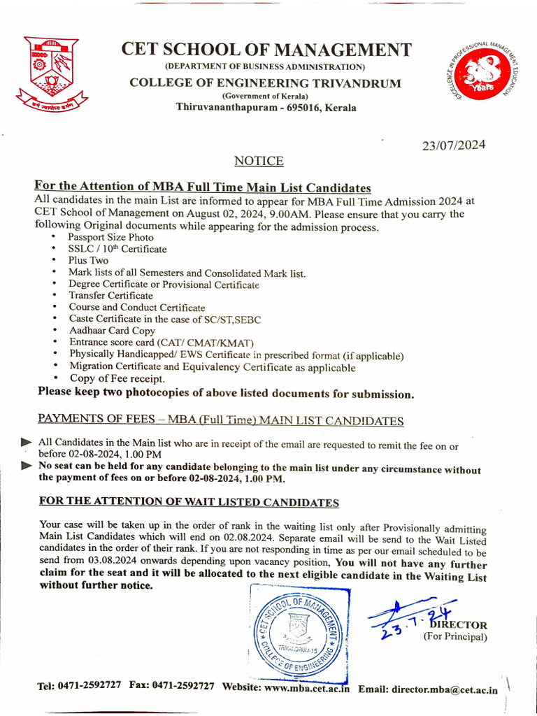 Covering Letter MBA Full Time Admission 2024 | PDF