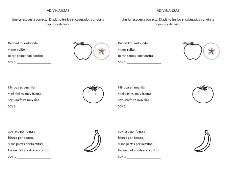 ADIVINANZAS Frutas y Verduras 1T | PDF