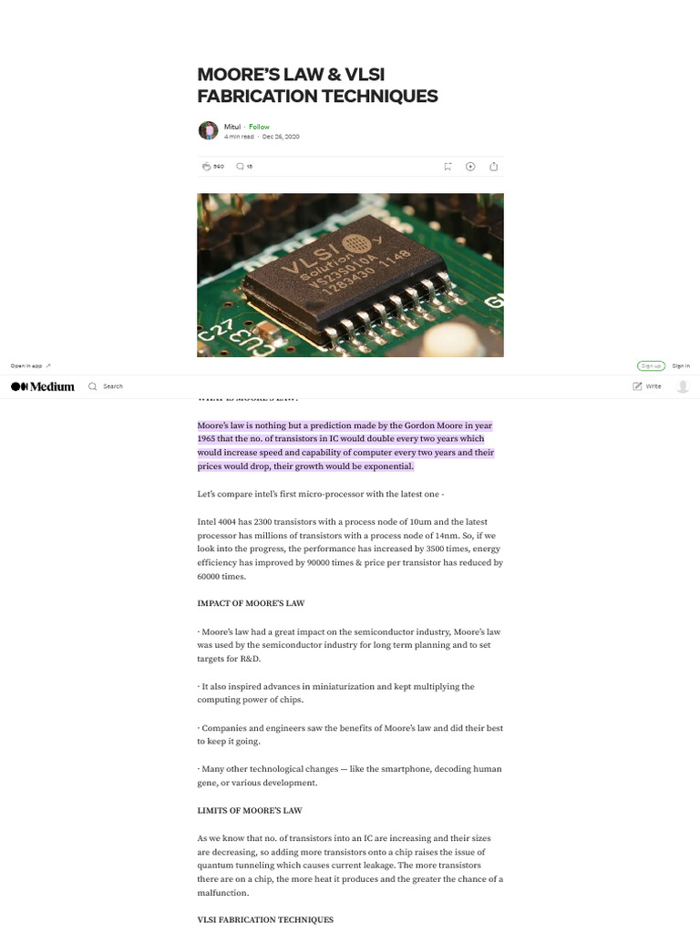MOORE'S LAW & VLSI FABRICATION TECHNIQUES - by Mitul - Medium | PDF