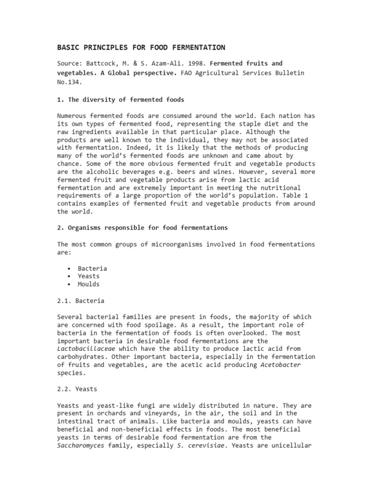 Basic Principles For Food Fermentation | PDF