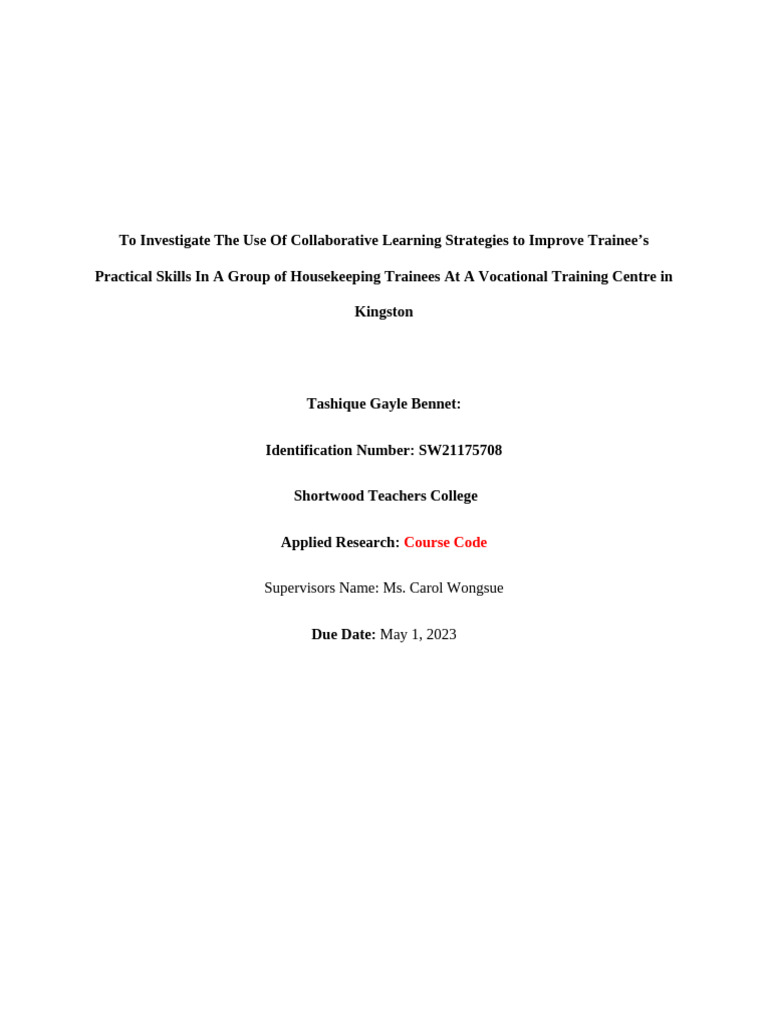 Tashnique Gayle-Bennett Applied Research | PDF