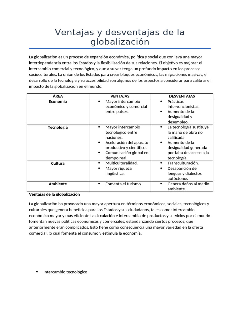 Ventajas y Desventajas de La Globalización | PDF