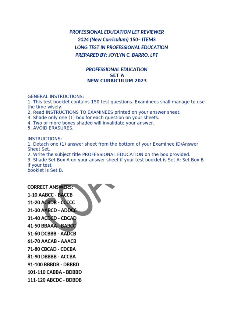 LT in Prof - Ed April 19 With Answers | PDF