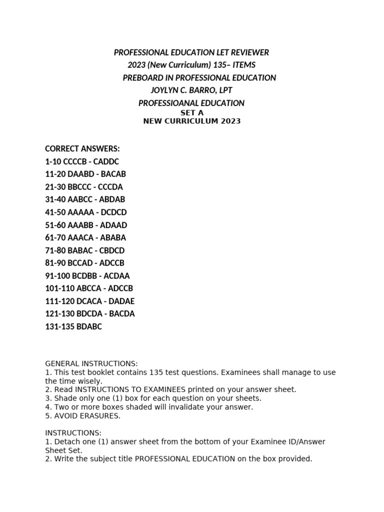 LT in Prof - Ed 05 26 23 With Answers | PDF