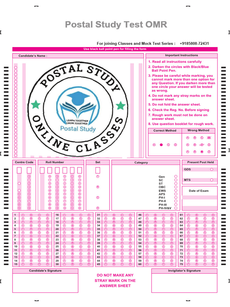 OMR sheet MTS PM_MG Exam | PDF