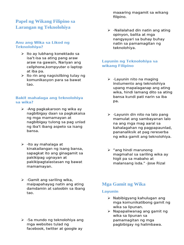 Papel NG Wikang Filipino Kom Pan | PDF