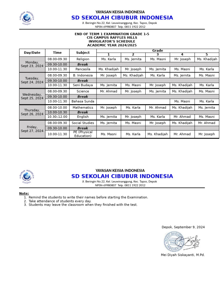 Eot 1-Invigilator-Cis Raffles-24-25 | PDF