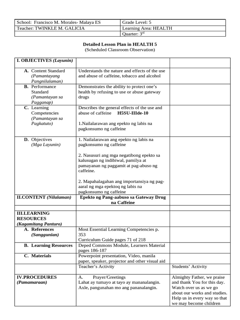 Detailed LP in MAPEH 5-Q4 | PDF | Behavior Modification