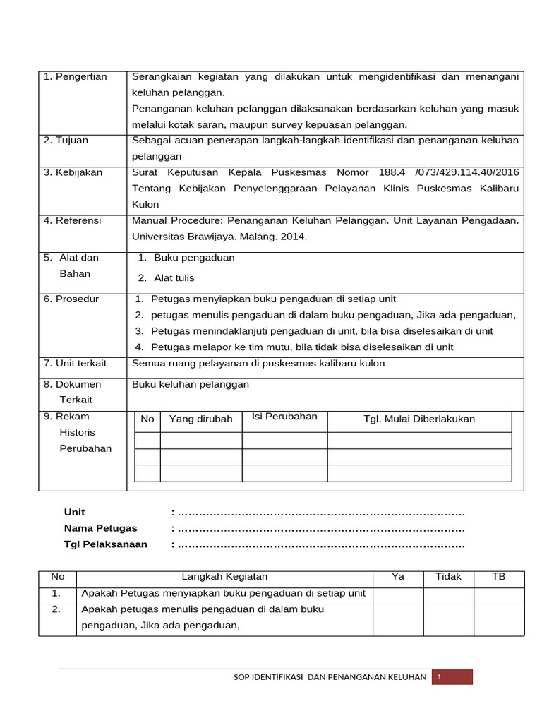 SOP IDENTIFIKASI DAN PENANGANAN KELUHAN Sip | PDF