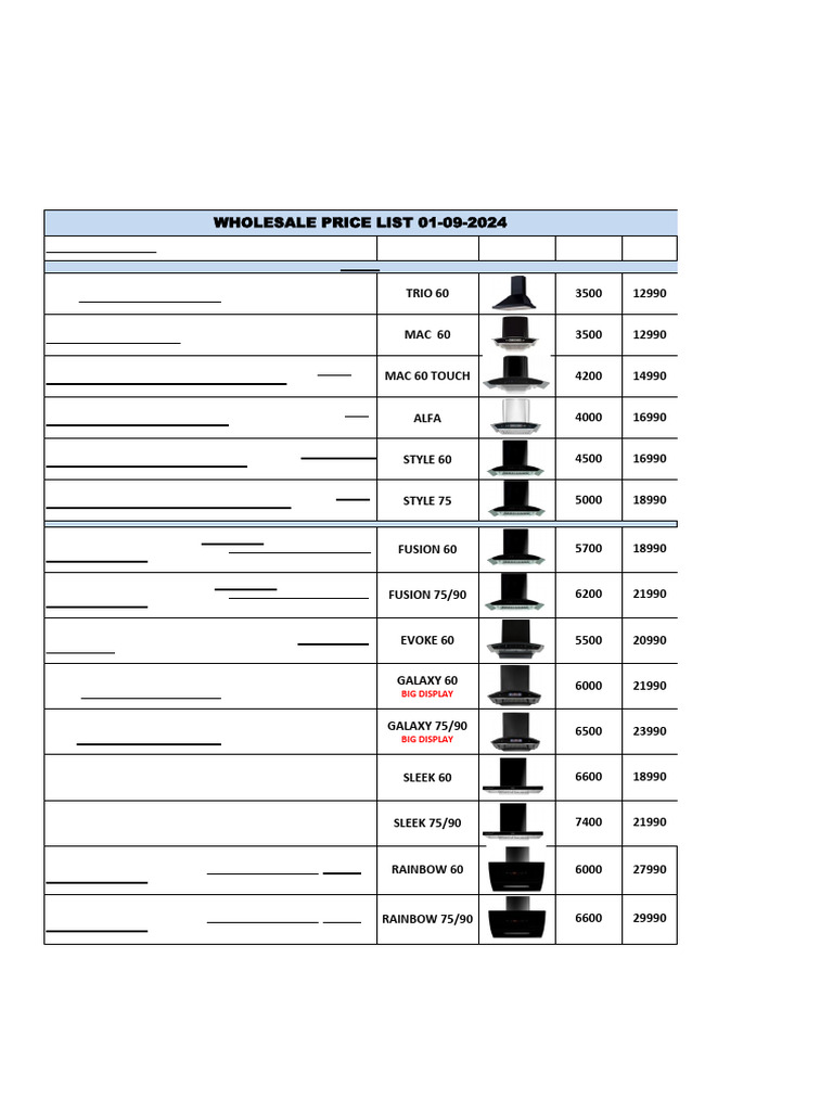 Kitchen Chimney Price List 2024 | PDF | Home & Garden