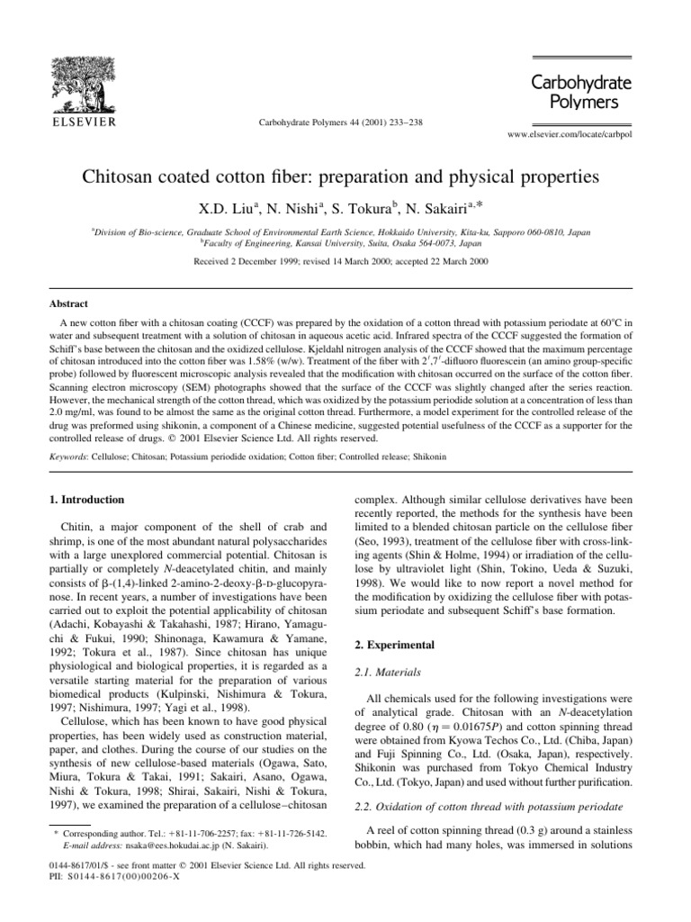 (2001) Chitosan Coated Cotton Fiber Preparation and Physical Properties ...