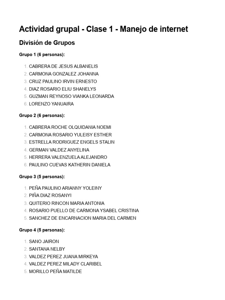 Actividad Grupal - Clase 1 - Manejo de Internet | PDF