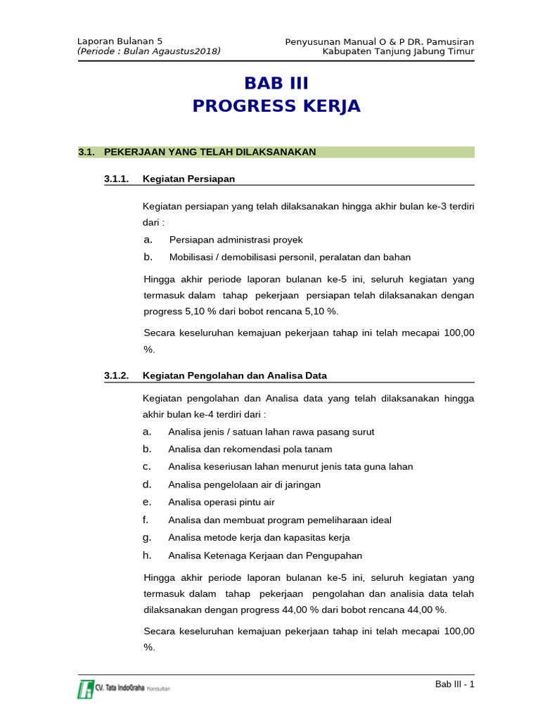 BAB 3. Progres Kerja - OP Pamusiran | PDF