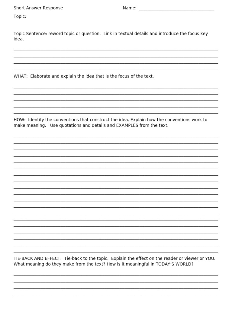 Short Answer Response Lined Blank | PDF
