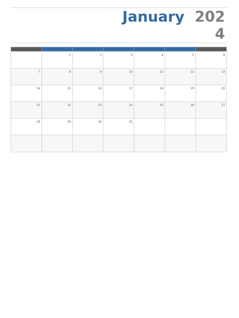 Horizontal Calendar Sunday Start | PDF