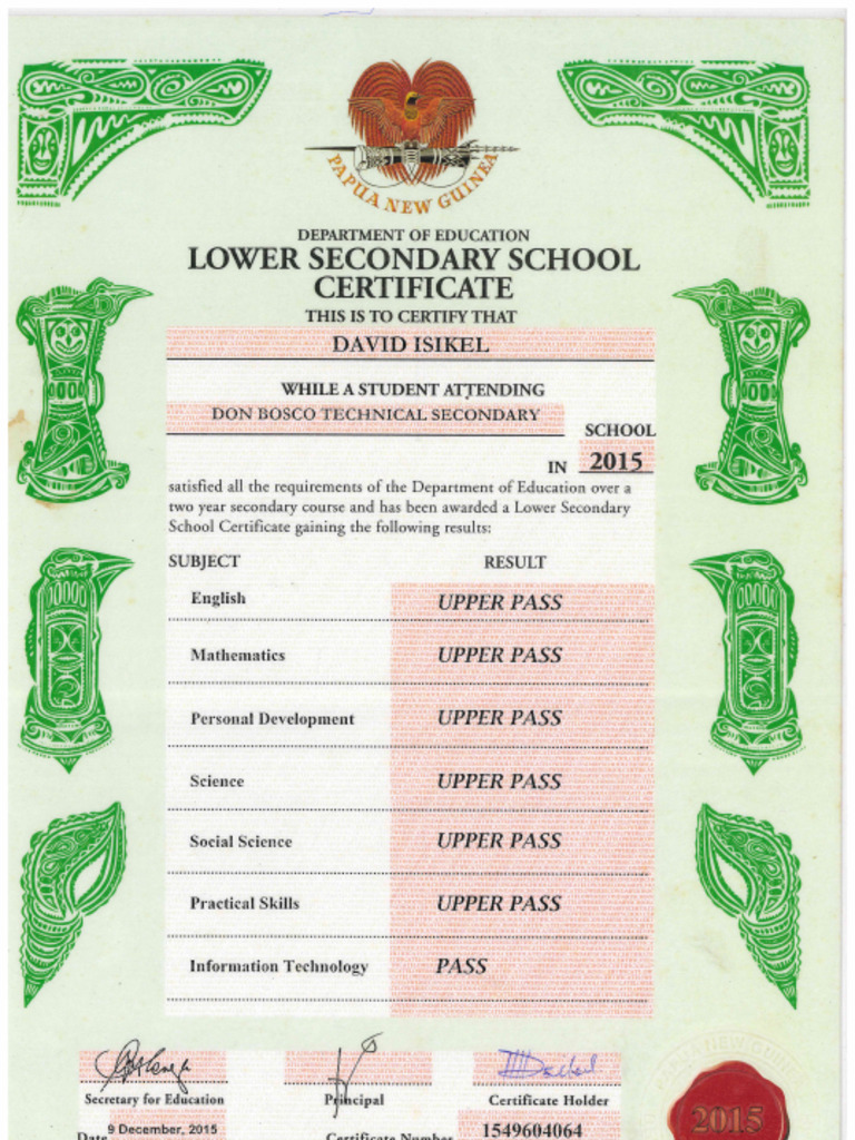 Lower Sec. SCH Certificate | PDF