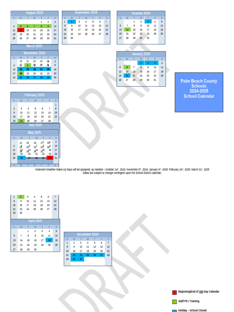 2024-2025 Calendar Palm Beach | PDF