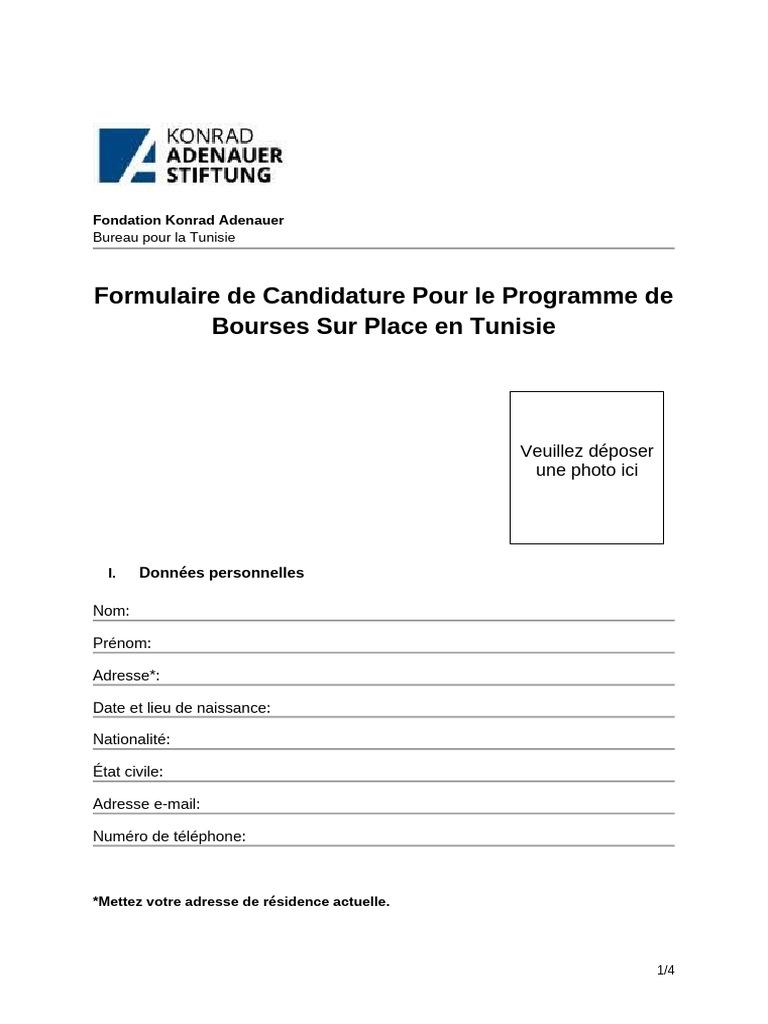 Formulaire de Candidature Pour Le Programme de Bourses Sur Place en Tunisie | PDF