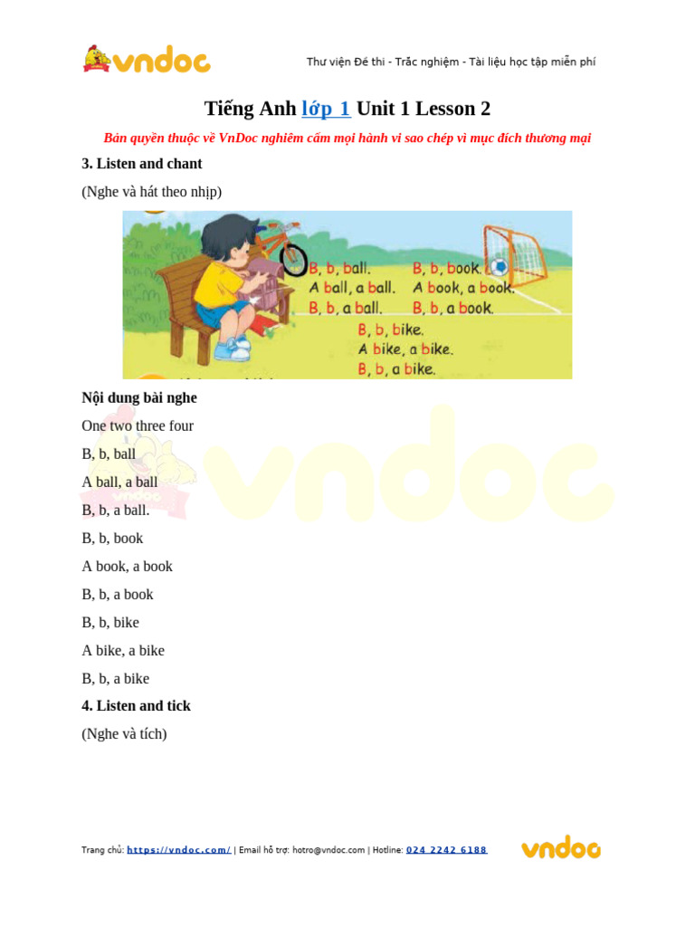 Tieng Anh Lop 1 Unit 1 Lesson 2 | PDF