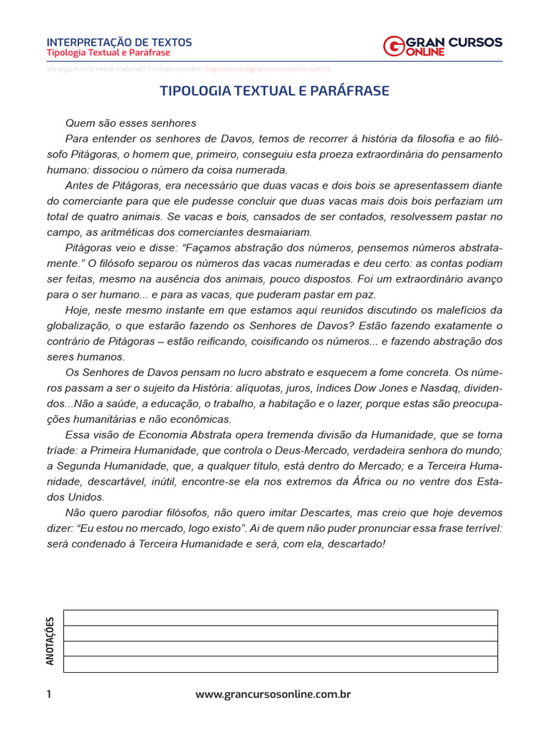 Aula 18 - Tipologia Textual e Paráfrase | PDF
